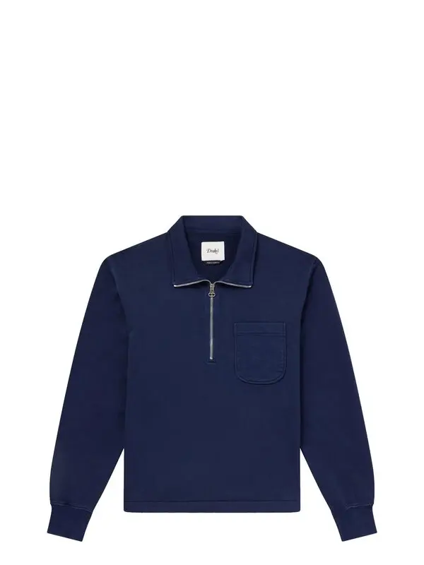 DRAKE'S Cotton-jersey Half-zip Sweatshirt - Blue