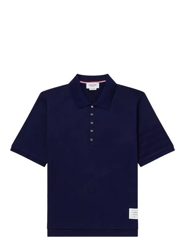 Thom Browne Striped Logo-appliqué Cotton-jersey Polo Shirt - Blue
