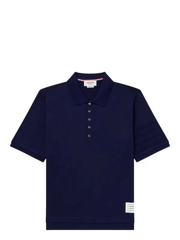 Thom Browne Striped Logo-appliqué Cotton-jersey Polo Shirt - Navy