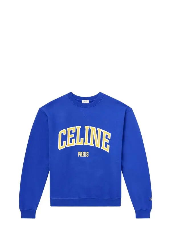 Celine Logo-print Cotton-fleece Sweatshirt - Blue
