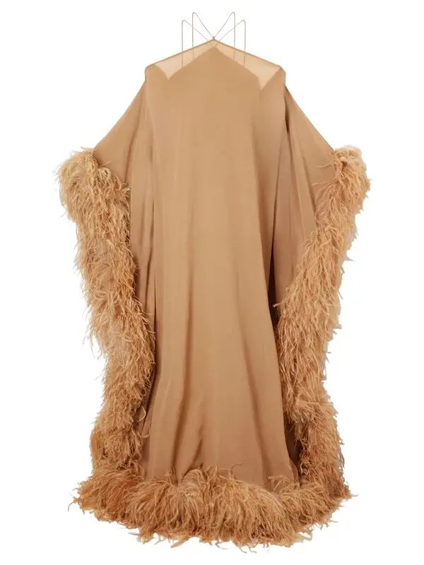 TALLER MARMO Spirit Feather-trimmed Gown - Camel