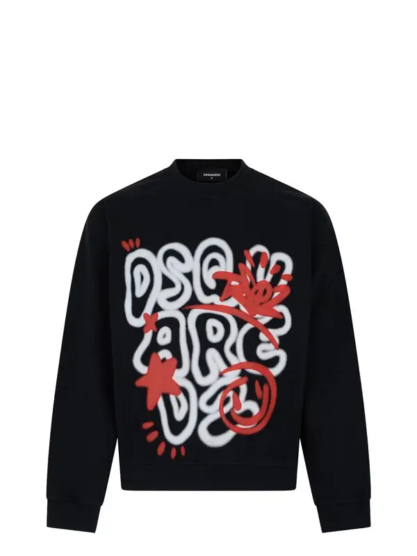 Dsquared2 Graffiti Print Crewneck Sweatshirt - Black
