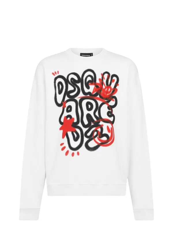 Dsquared2 Graffiti Print Crewneck Sweatshirt - White