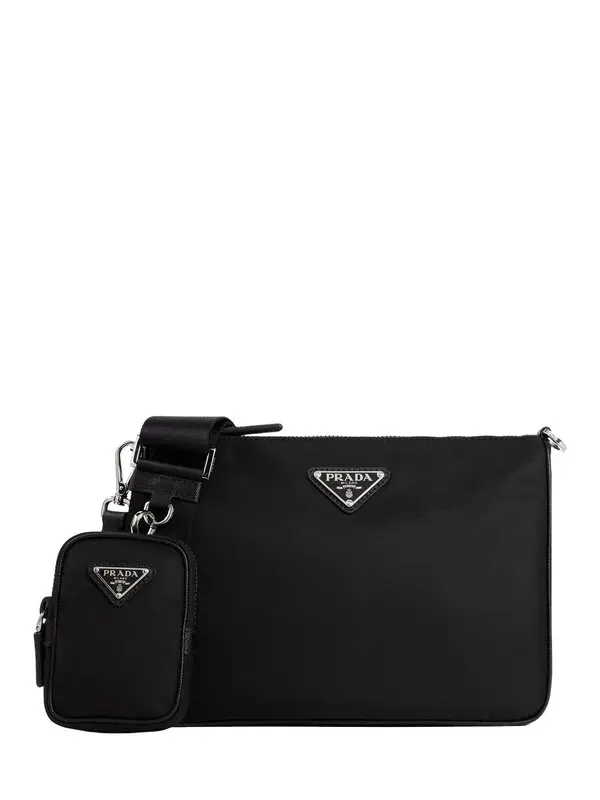 Prada Bandoliera Recycled Polyamide Bag With Detachable Pouch - Black