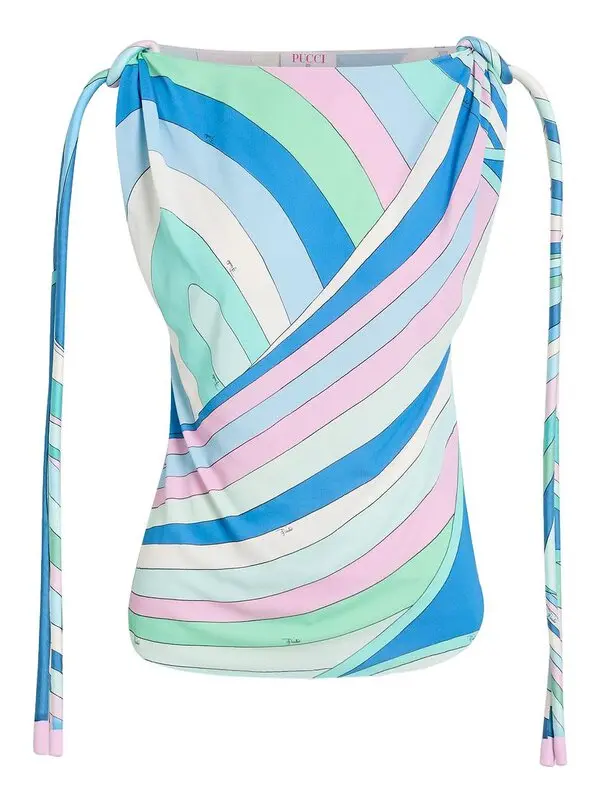 Emilio Pucci Printed Crepe Wrap Top - Light Blue