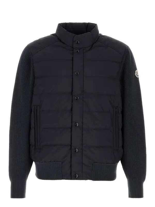 Moncler Cotton Blend Quilted Insert Cardigan - Blue