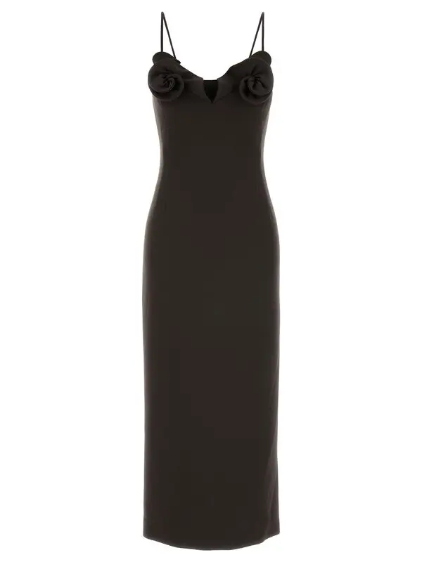 Magda Butrym Chocolate Stretch Wool Midi Dress With Floral Embellishments - Brown