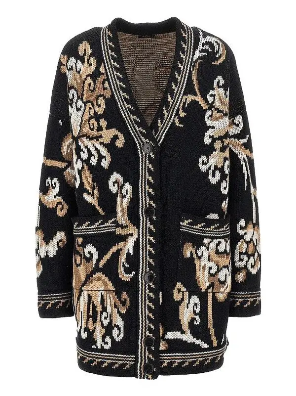 Etro Jacquard Wool Cardigan - Black