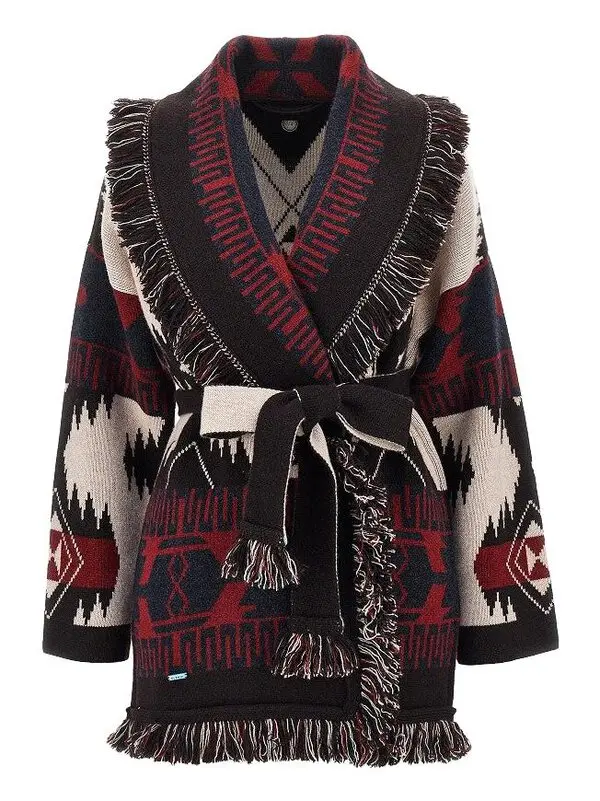 Alanui Icon Jacquard Wool Cardigan - Black