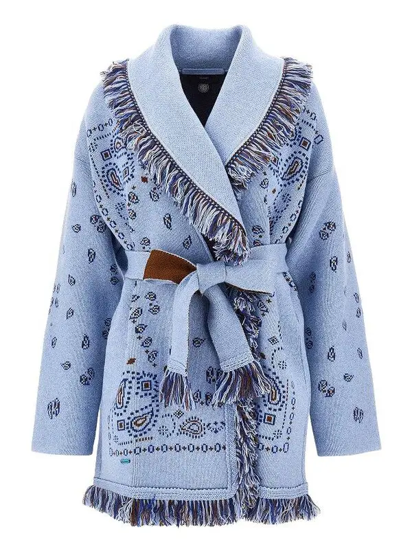 Alanui Bandana Jacquard Wool Cardigan - Blue