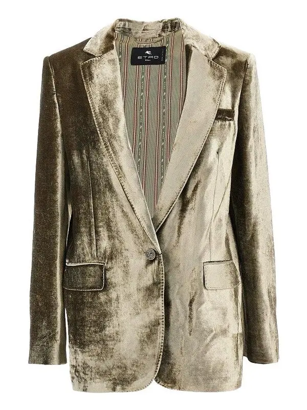 Etro Velvet Single-breasted Jacket - Khaki
