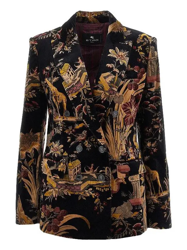 Etro Paisley Velvet Double-breasted Peak Lapel Jacket - Black