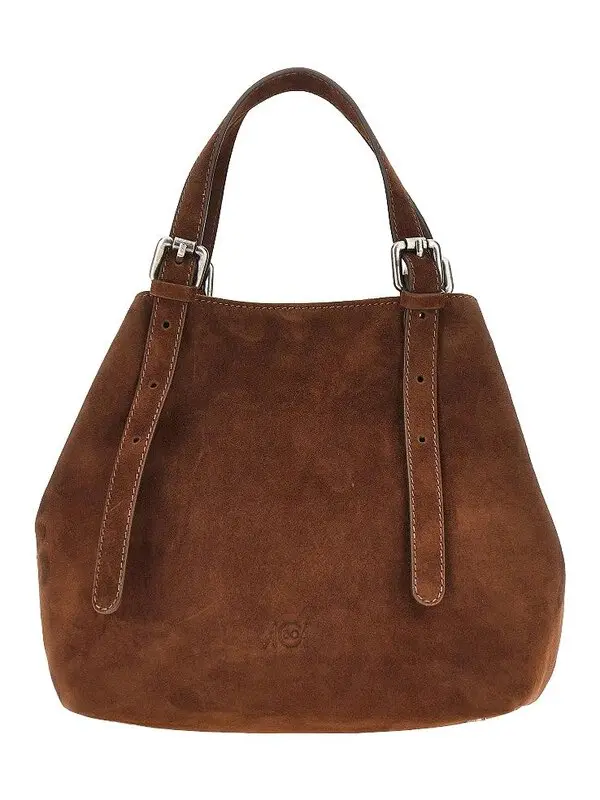 AUTENTICA 504 Small 'galatea' Suede Leather Bag - Brown