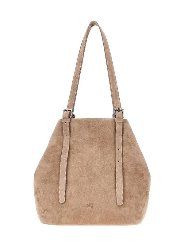 AUTENTICA 504 Suede Leather Medium Galatea Bag - Beige