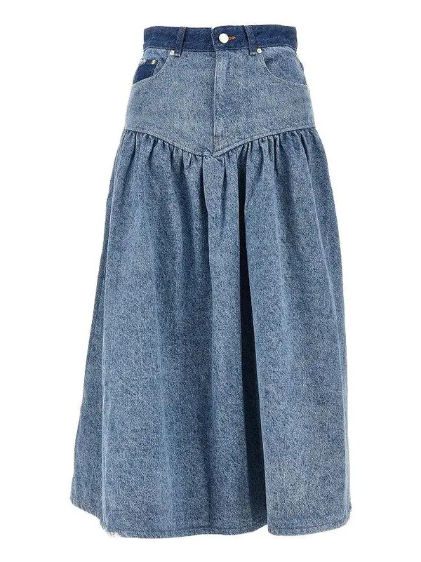 GANNI Cotton Denim Maxi Skirt - Blue