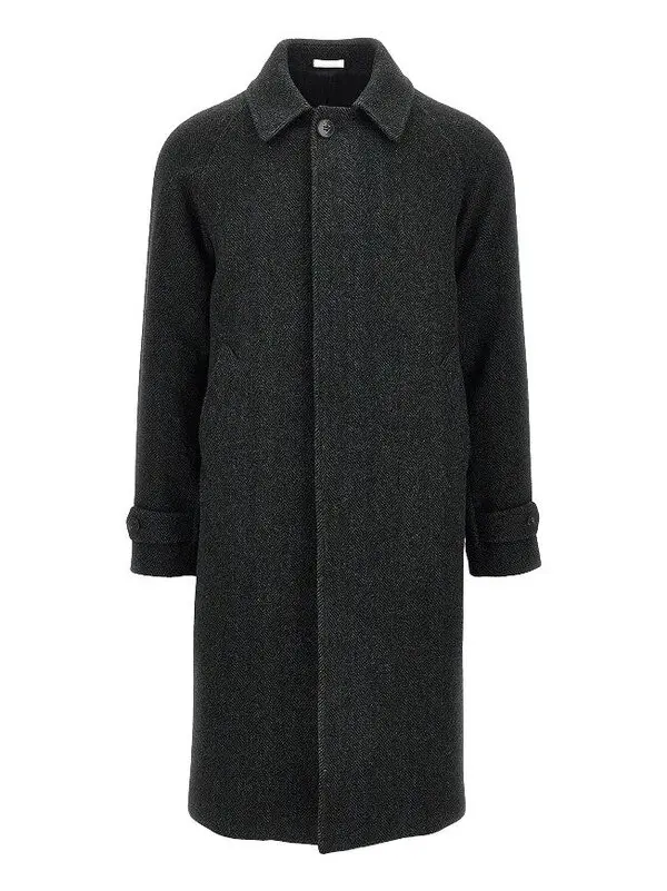 BRERAS Virgin Wool Herringbone Motif Coat - Green