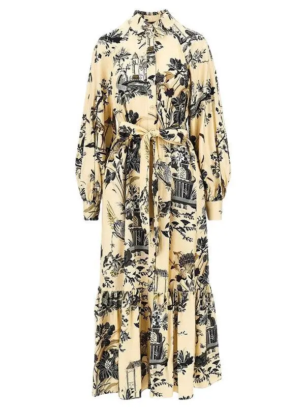 Etro Viscose Twill Long Dress With All-over Print - Yellow