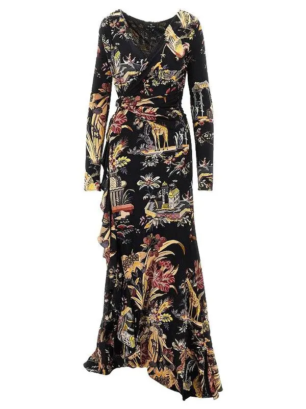 Etro Long-sleeved Printed Stretch Viscose Maxi Dress - Black