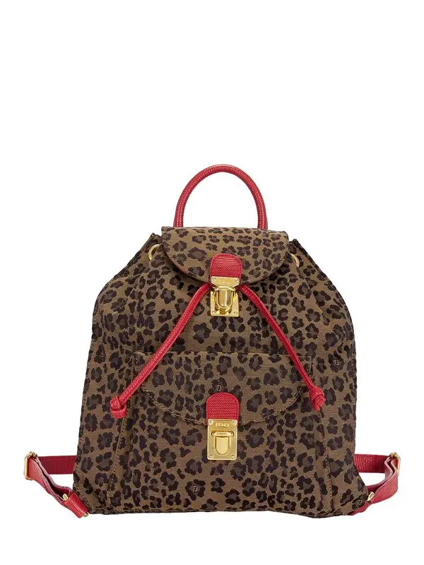 Fendi Leopard Print Canvas Backpack With Leather Accents - Brown