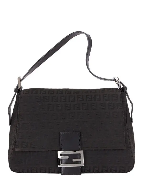 Fendi Zucchino Mama Baguette Shoulder Bag - Black