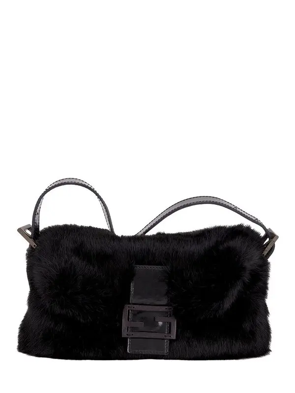FWRD RENEW Fendi Rabbit Fur Baguette Shoulder Bag - Black