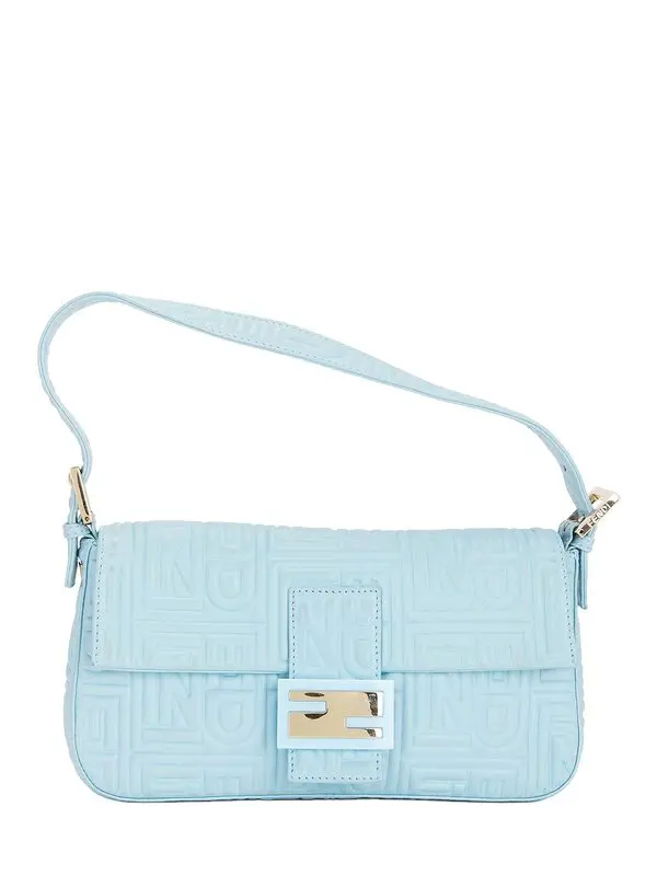 Fendi Embossed Logo Baguette Shoulder Bag - Blue
