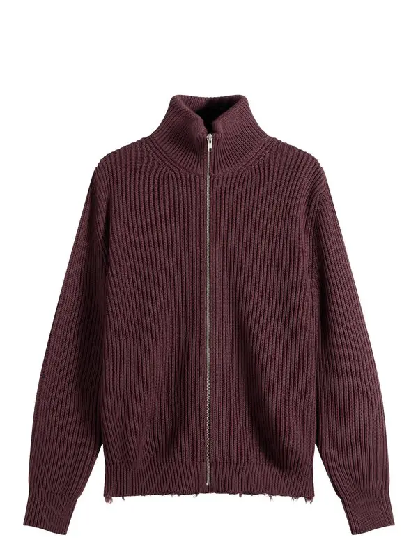 MAISON MARGIELA Ribbed Zip Through Funnel Neck Jumper - Ciocolat