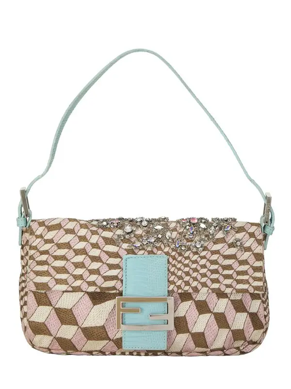 Fendi Embellished Canvas Baguette Shoulder Bag - Multi