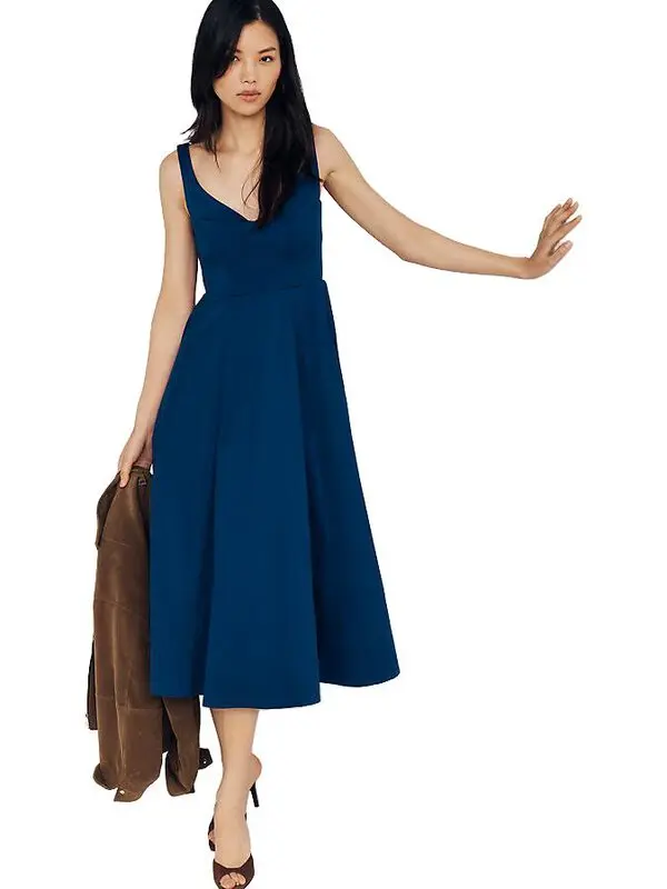 Maeve Sateen Midi Dress - Blue