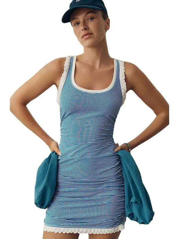 Daily Practice Lace-up Mini Dress - Blue Pattern
