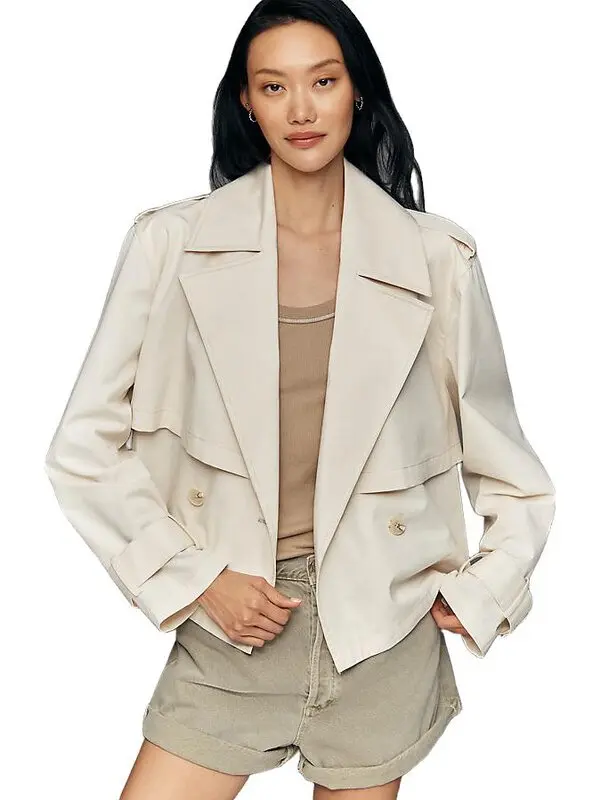 Joe's Jeans Cropped Trench Coat Jacket - Ecru