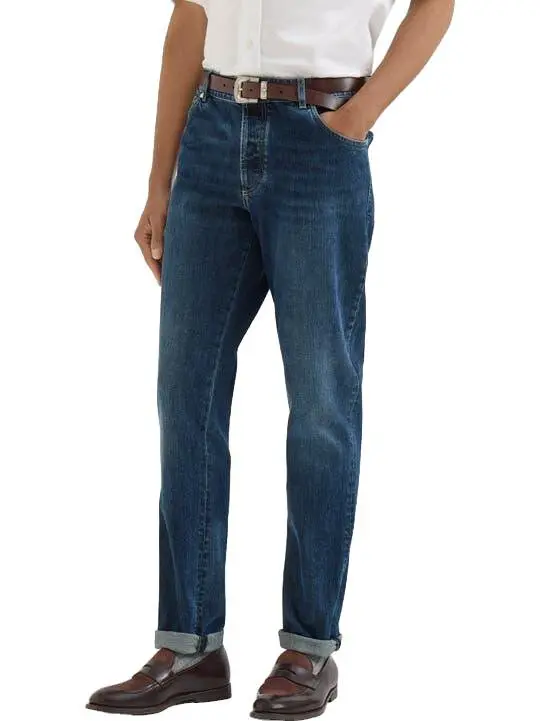 Brunello Cucinelli Comfort Denim Five-pocket Trousers - Dark Denim