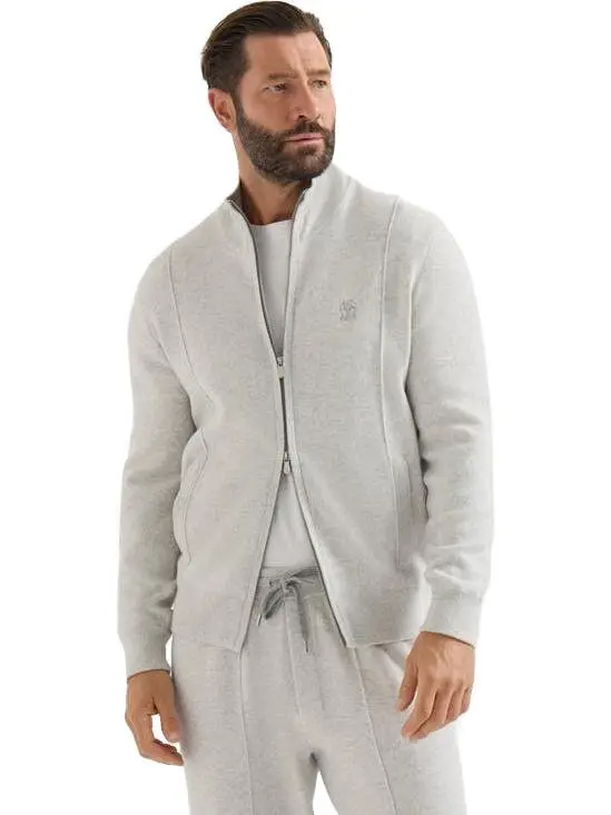 Brunello Cucinelli Cashmere Double Knit Zipper Cardigan - Light Grey