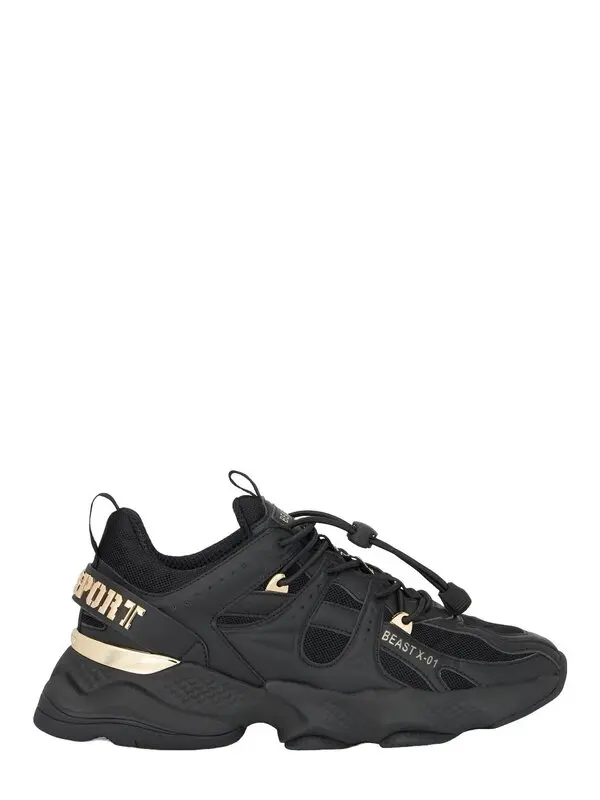 PLEIN SPORT Black Athletic Sneakers With Drawstring Fastening - Black/lightgold
