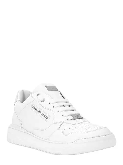 Philipp Plein Low-top Calf Leather Sneakers With Branded Metal Hardware - White