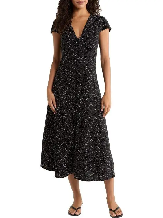NOBODY'S CHILD Avery Polka Dot Midi Dress - Black