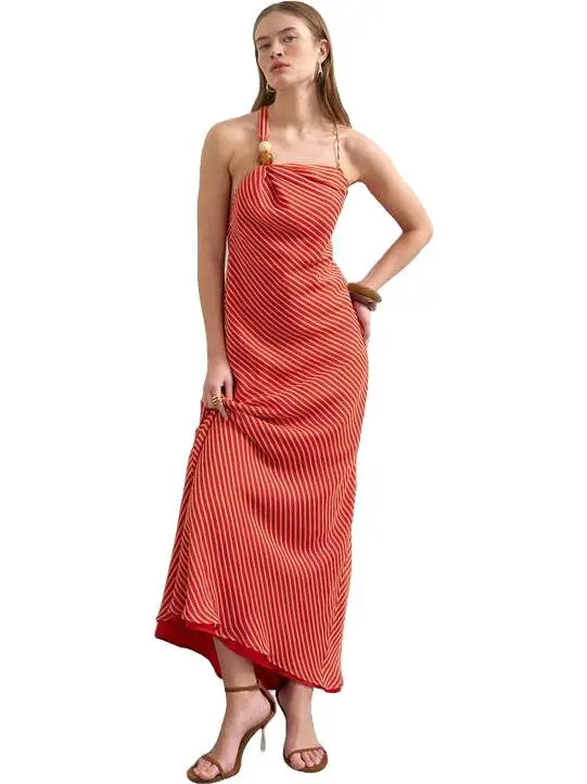 Topshop Beaded Stripe Halter Maxi Dress - Orange