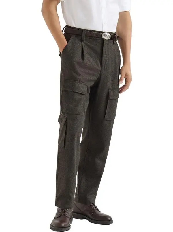 Brunello Cucinelli Virgin Wool Flannel Cargo Trousers - Brown