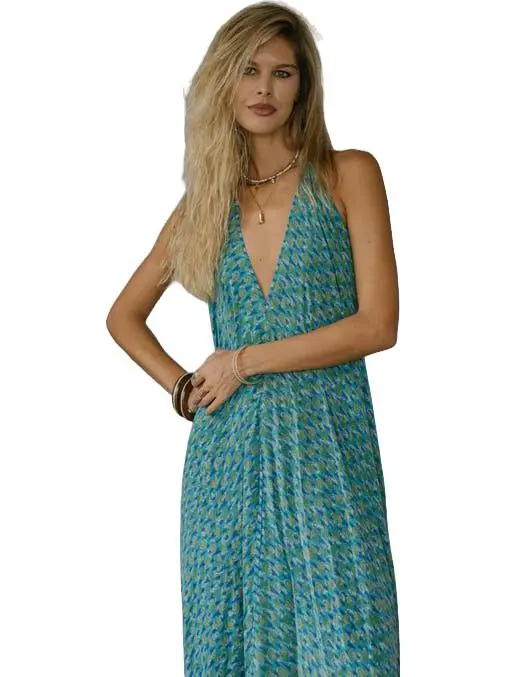 SUN CHILD Classic Silk Dress Moksha - Truquoise Print