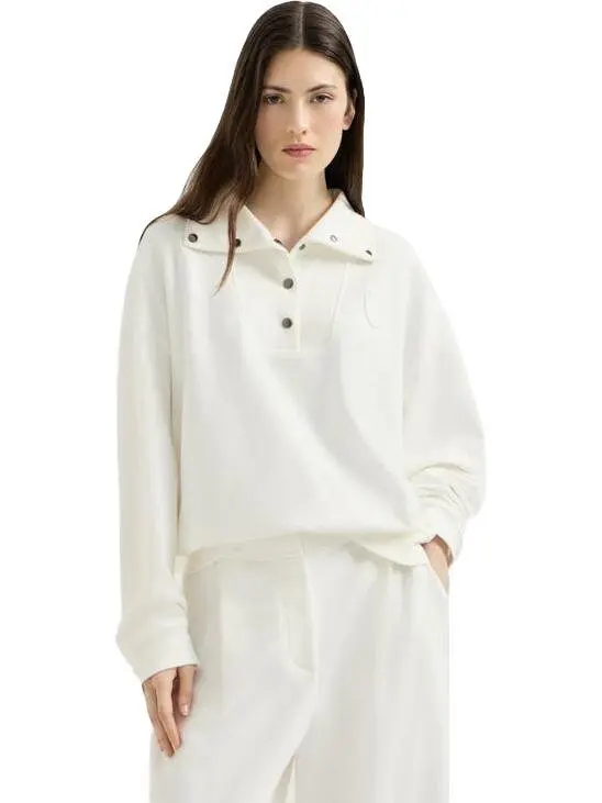 Brunello Cucinelli Cotton Smooth French Terry Sweatshirt With Logo Embellishment - White