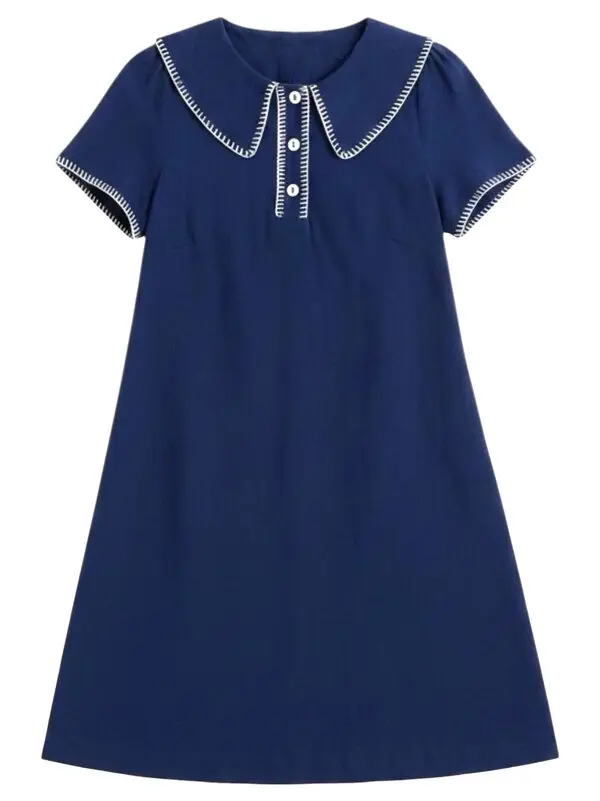 LOUCHE A-line Mini Dress With Blanket Stitch Trim - Blue
