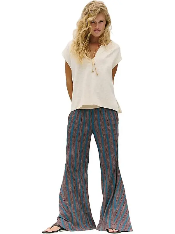Free People Bel Striped Flare Pants - Mocha Combo