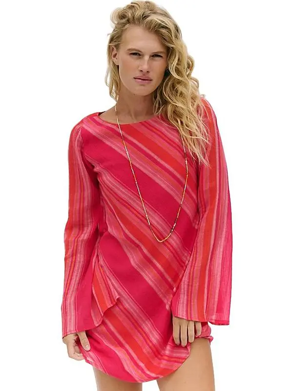 Free People Sunstare Stripe Mini Dress - Berry Combo