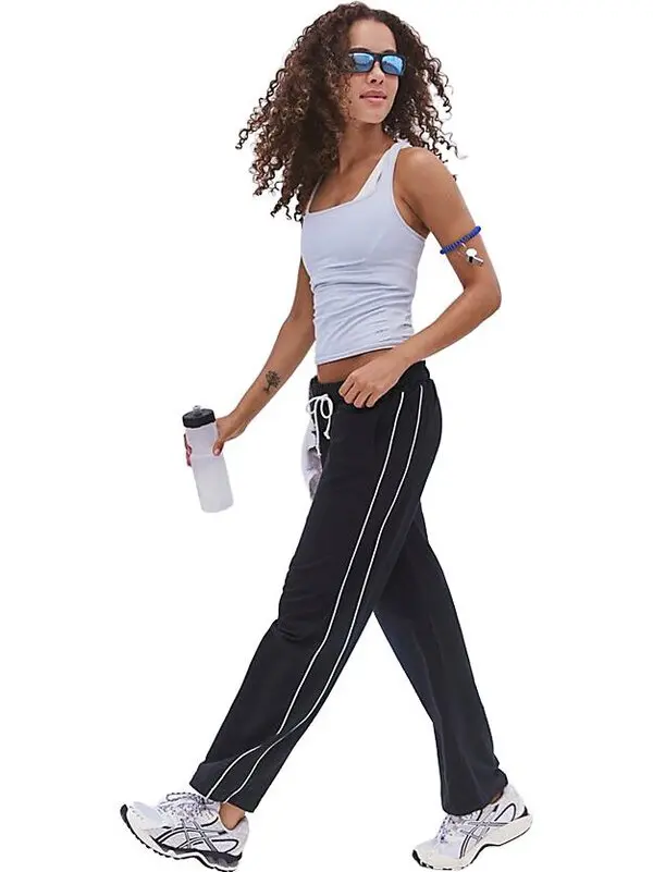 Free People Down Low Track Pants With Contrast Piping - Black Combo