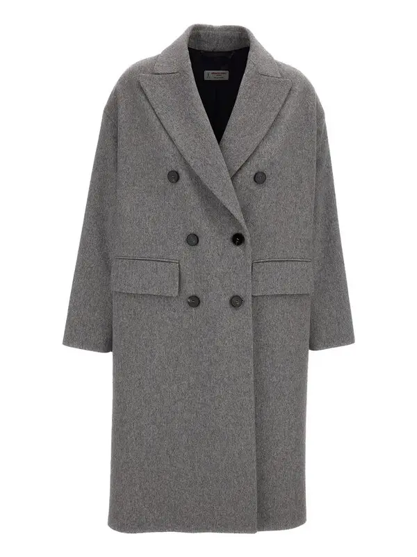 Alberto Biani Medium Length Double-breasted Wool Coat - Grey