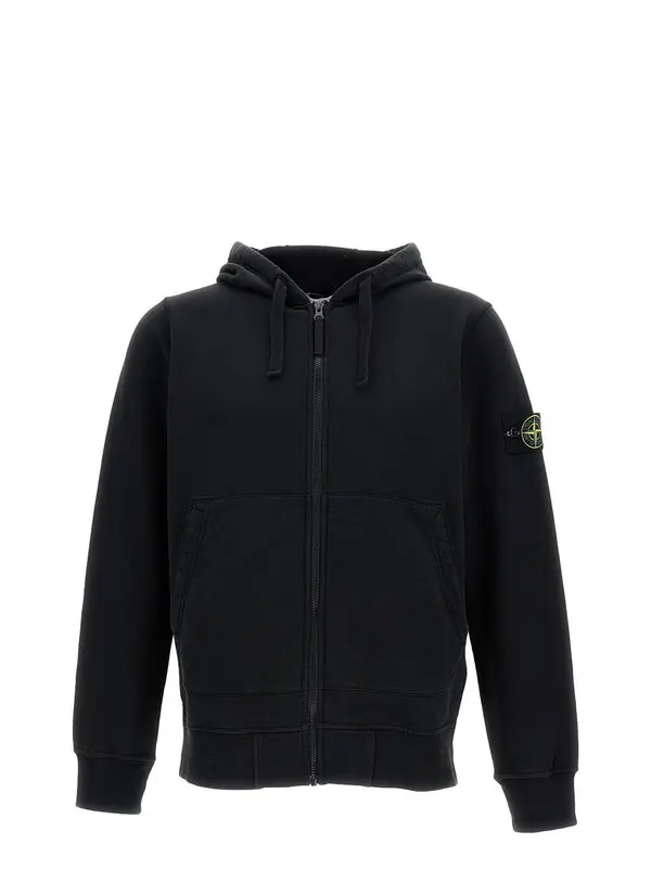 Stone Island Full Zip Organic Cotton Hoodie - Black