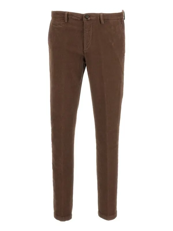 BRIGLIA 1949 Slim Cut Twill Moleskin Finish Trousers - Marrone