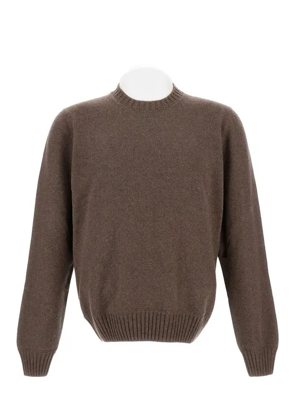 GRAN SASSO Ribbed Cashmere Crew Neck Sweater - Brown