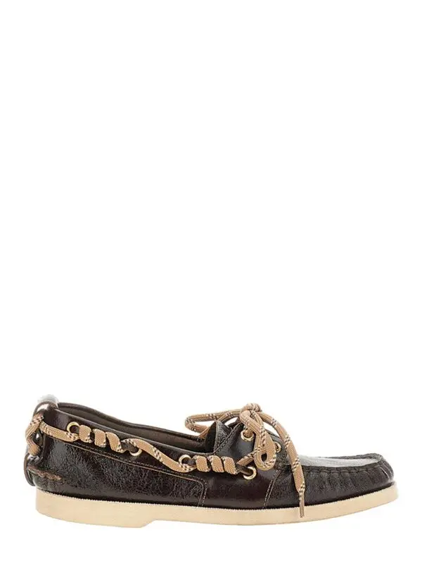 GOLDEN GOOSE Distressed Leather Boat Moccasins - Marrone