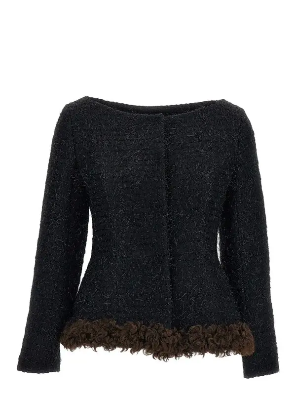 Simone Rocha Sculpted Faux Fur Trimmed Jacket - Black